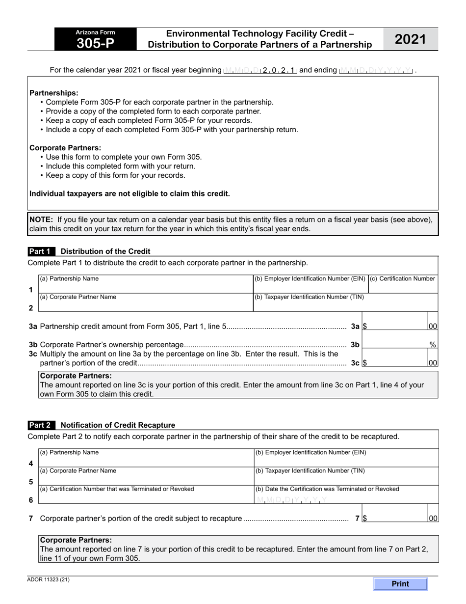 Arizona Form 305-P (ADOR11323) - 2021 - Fill Out, Sign Online and ...
