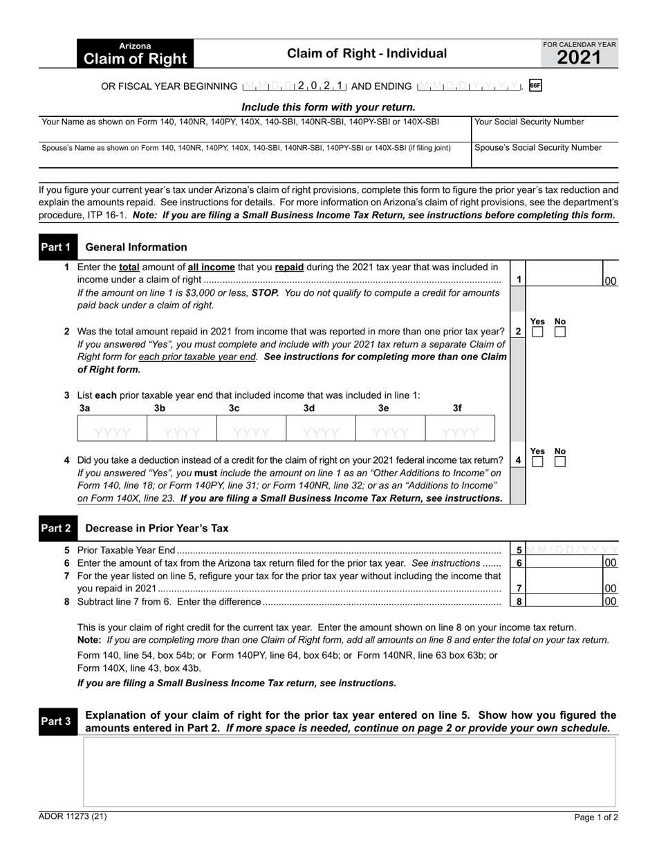 Form ADOR11273 - 2021 - Fill Out, Sign Online and Download Fillable PDF ...