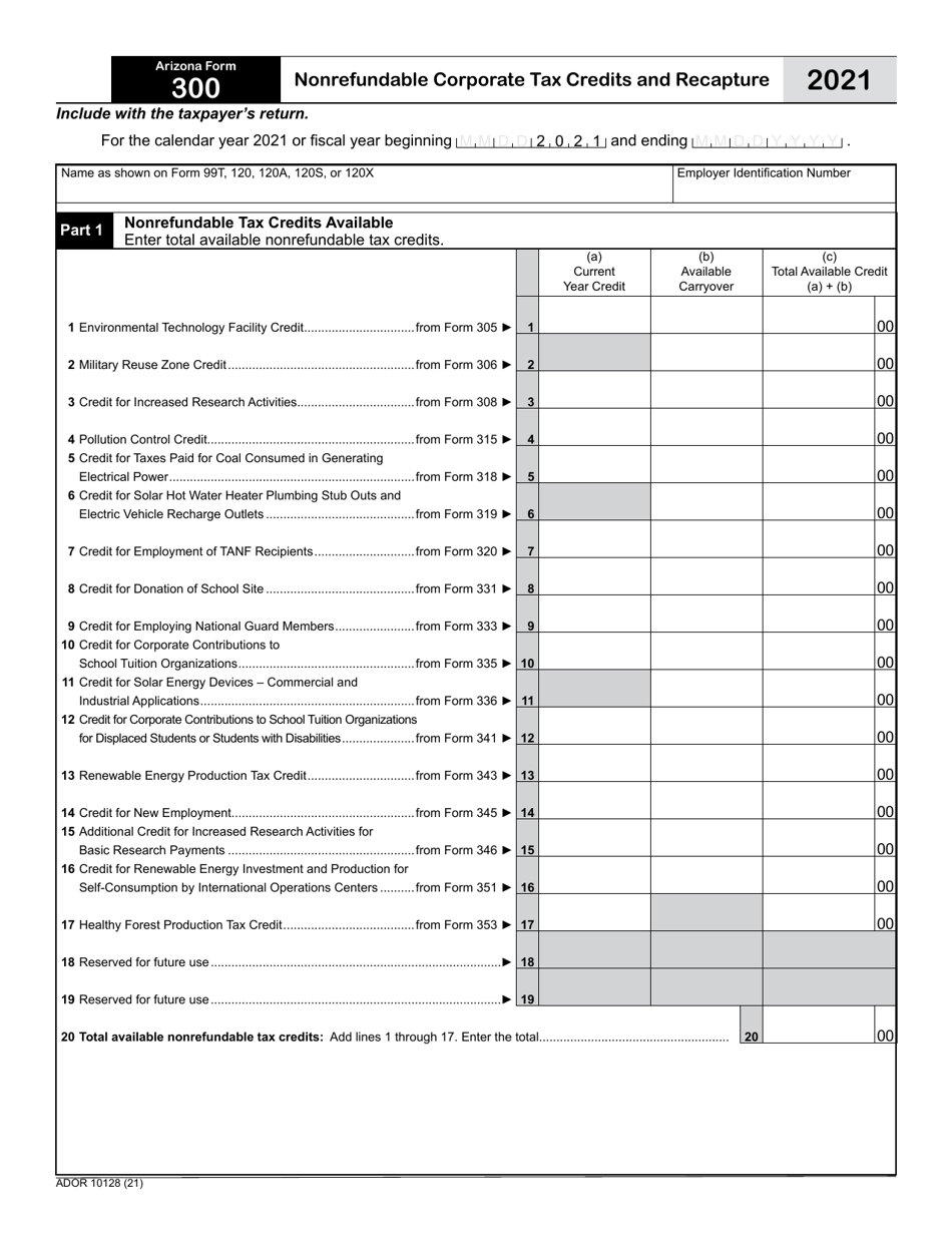 Arizona Form 300 (ADOR10128) - 2021 - Fill Out, Sign Online and ...