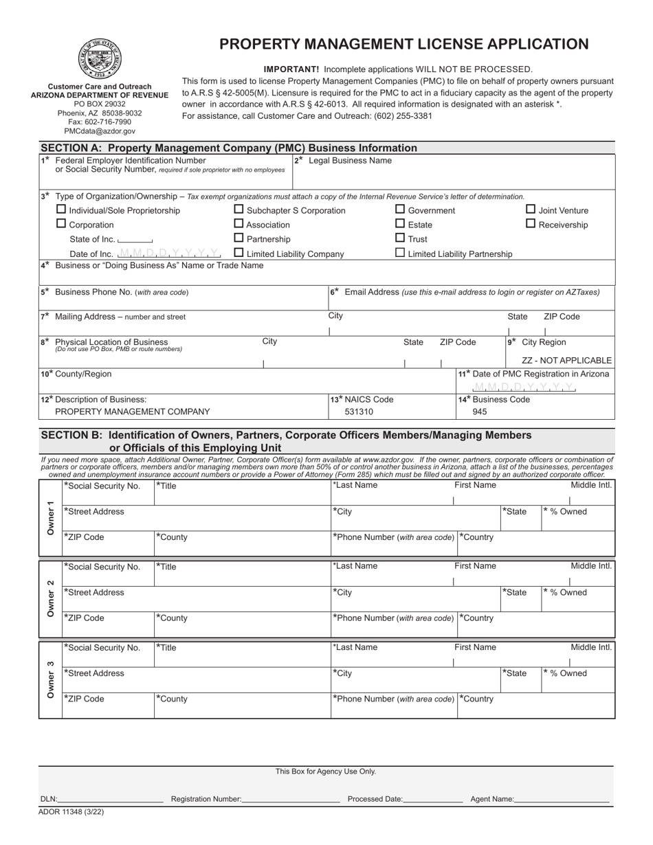 Form ADOR11348 Download Fillable PDF or Fill Online Property Management ...