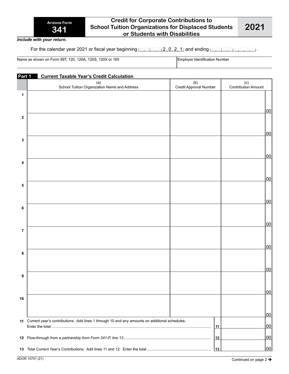Arizona Form 341 (ADOR10751) - 2021 - Fill Out, Sign Online and ...