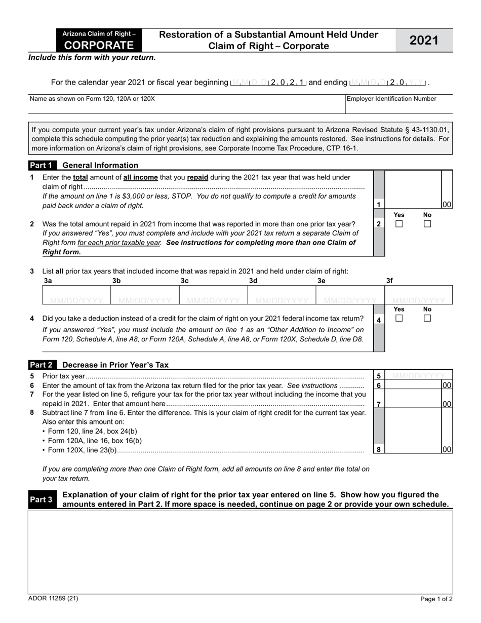 Form ADOR11289 - 2021 - Fill Out, Sign Online and Download Fillable PDF ...