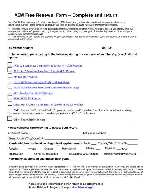 Aem Free Renewal Form Download Fillable PDF | Templateroller Aem Free Renewal Form Download Fillable PDF | Templateroller