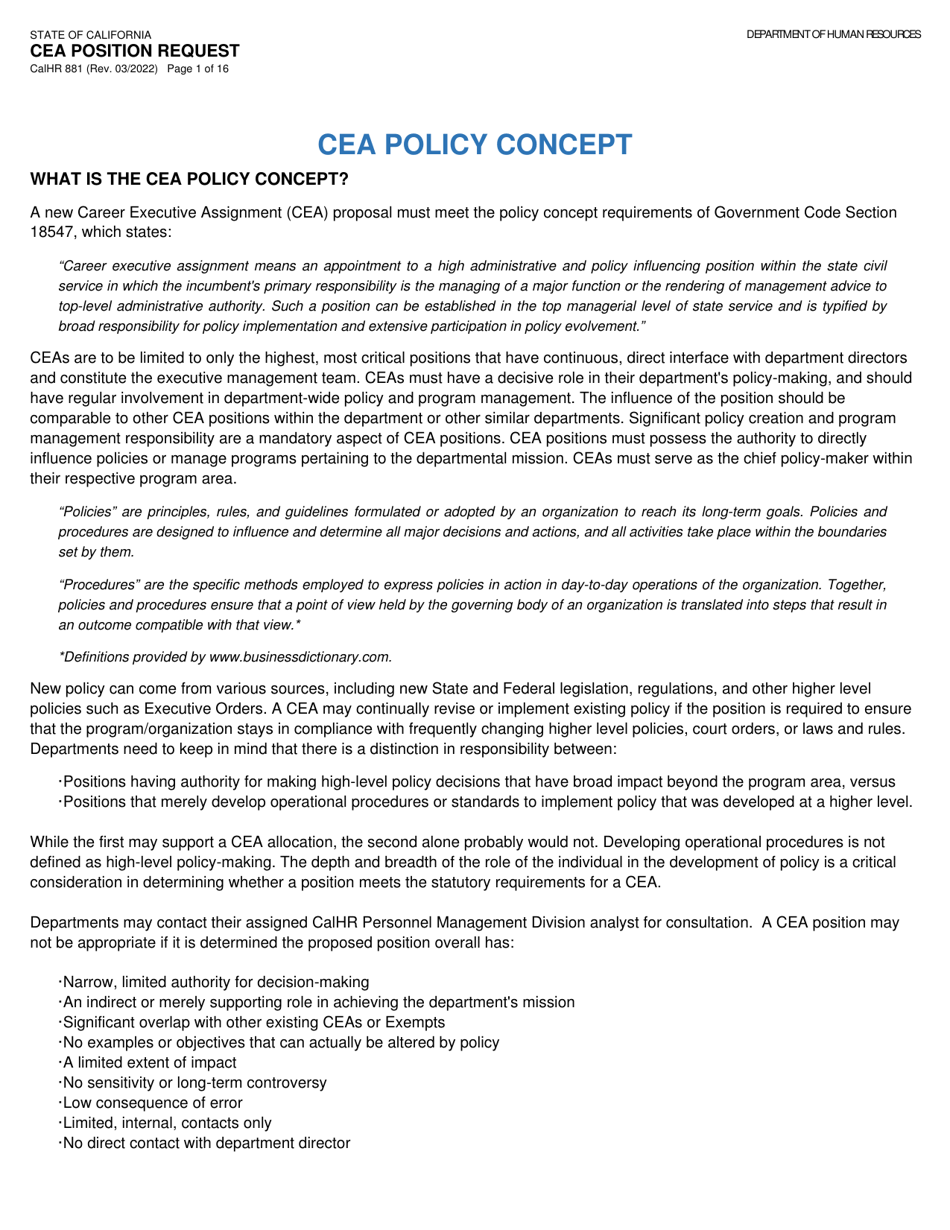 Form CALHR881 - Fill Out, Sign Online and Download Fillable PDF ...