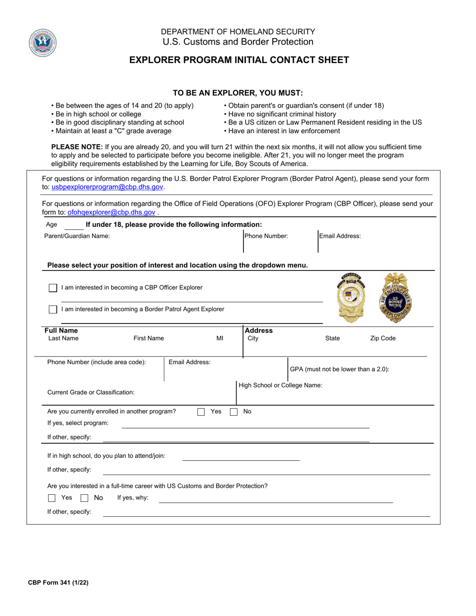 CBP Form 341 Download Fillable PDF or Fill Online Explorer Program ...