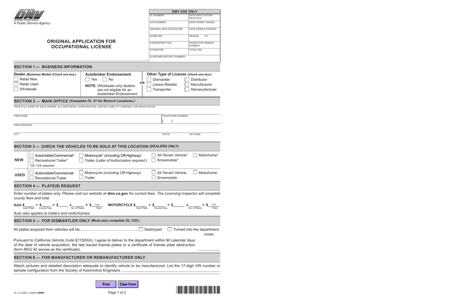 Form OL21A - Fill Out, Sign Online and Download Fillable PDF ...