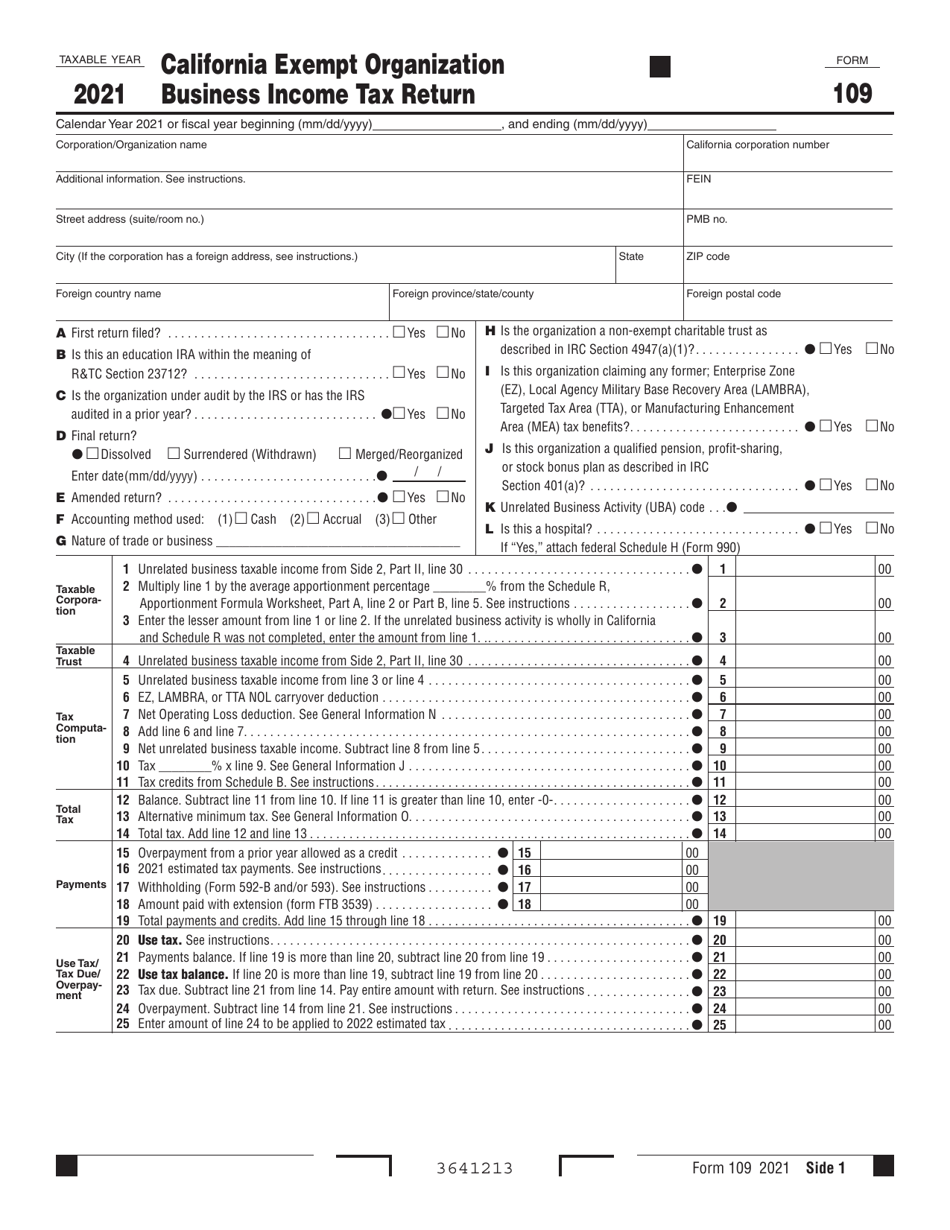 Form 109 Download Fillable PDF or Fill Online California Exempt ...