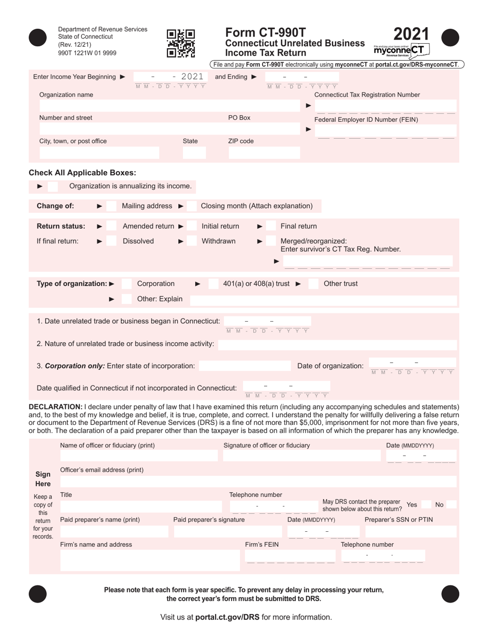 Form CT-990T - 2021 - Fill Out, Sign Online and Download Printable PDF ...