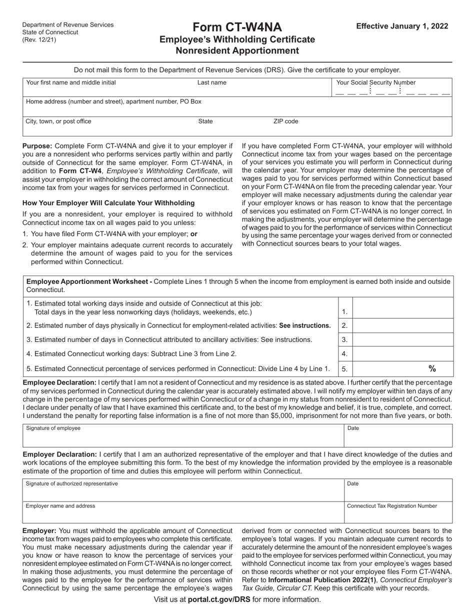 Form CT-W4NA - Fill Out, Sign Online and Download Printable PDF ...