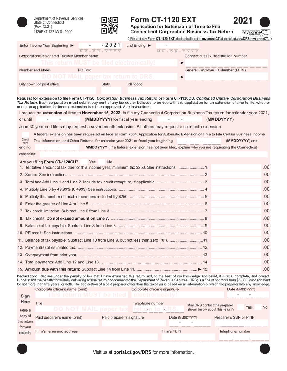 Form CT-1120 EXT - 2021 - Fill Out, Sign Online and Download Printable ...