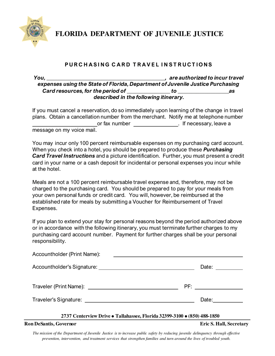 Florida Purchasing Card Travel Instructions - Fill Out, Sign Online and ...