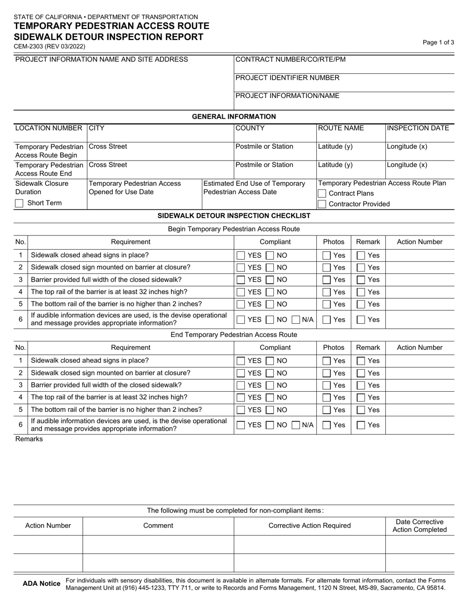 Form CEM-2303 Download Fillable PDF or Fill Online Temporary Pedestrian ...