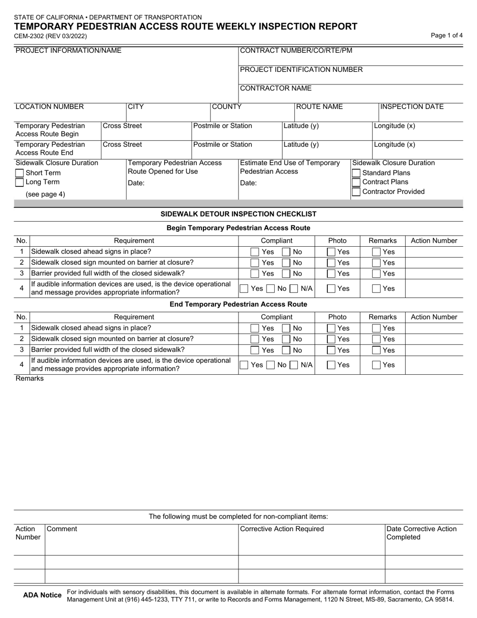 Form CEM-2302 Download Fillable PDF or Fill Online Temporary Pedestrian ...