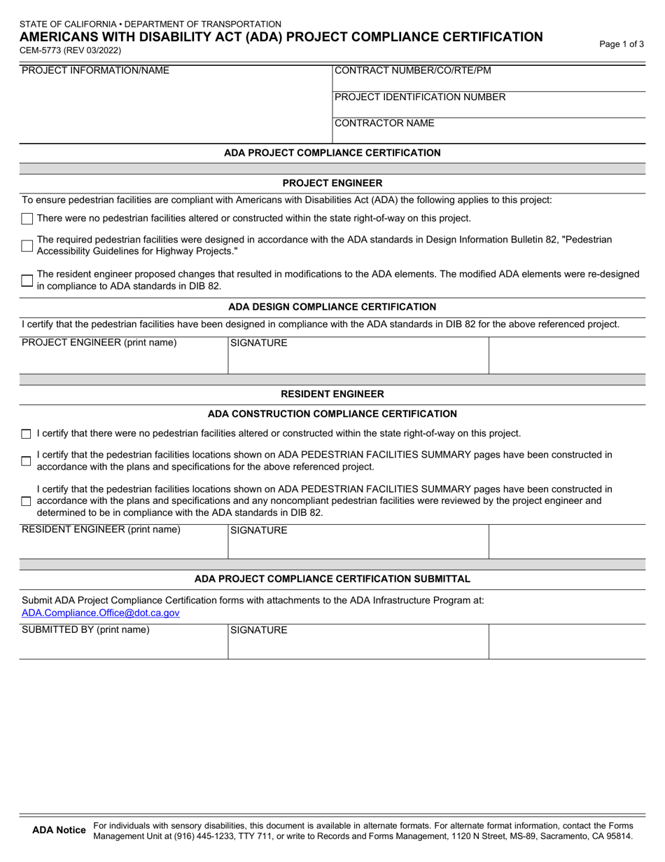 Form CEM-5773 Download Fillable PDF or Fill Online Americans With ...