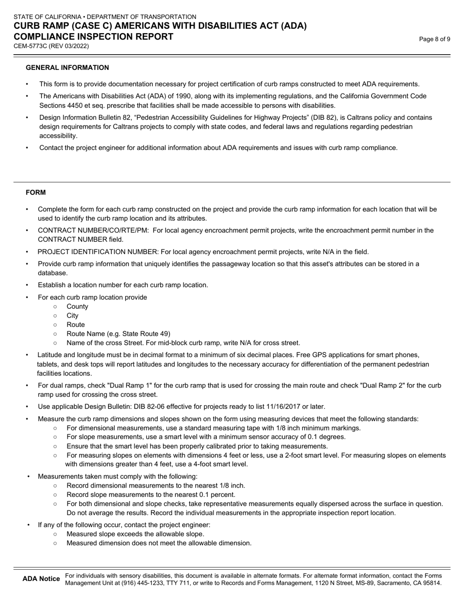 Form CEM-5773C Download Fillable PDF or Fill Online Curb Ramp (Case C ...
