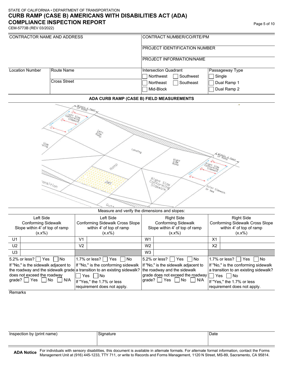 Form CEM-5773B Download Fillable PDF or Fill Online Curb Ramp (Case B ...