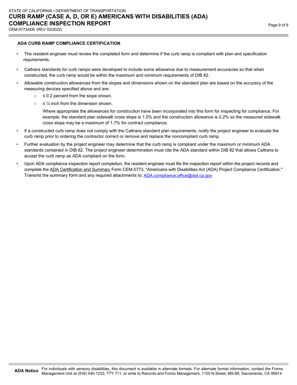 Form CEM-5773ADE Download Fillable PDF or Fill Online Curb Ramp (Case a ...