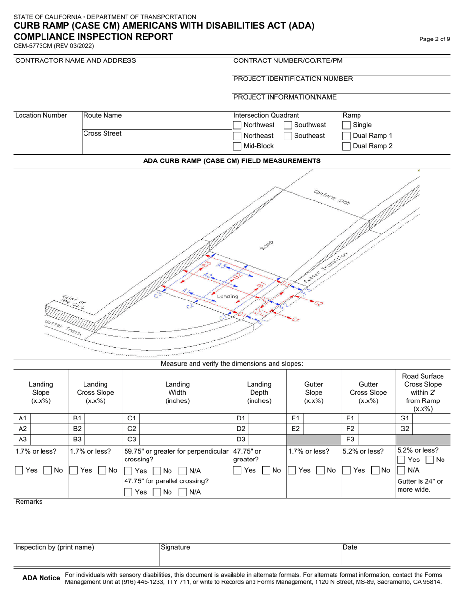 Form CEM-5773CM Download Fillable PDF or Fill Online Curb Ramp (Case Cm ...