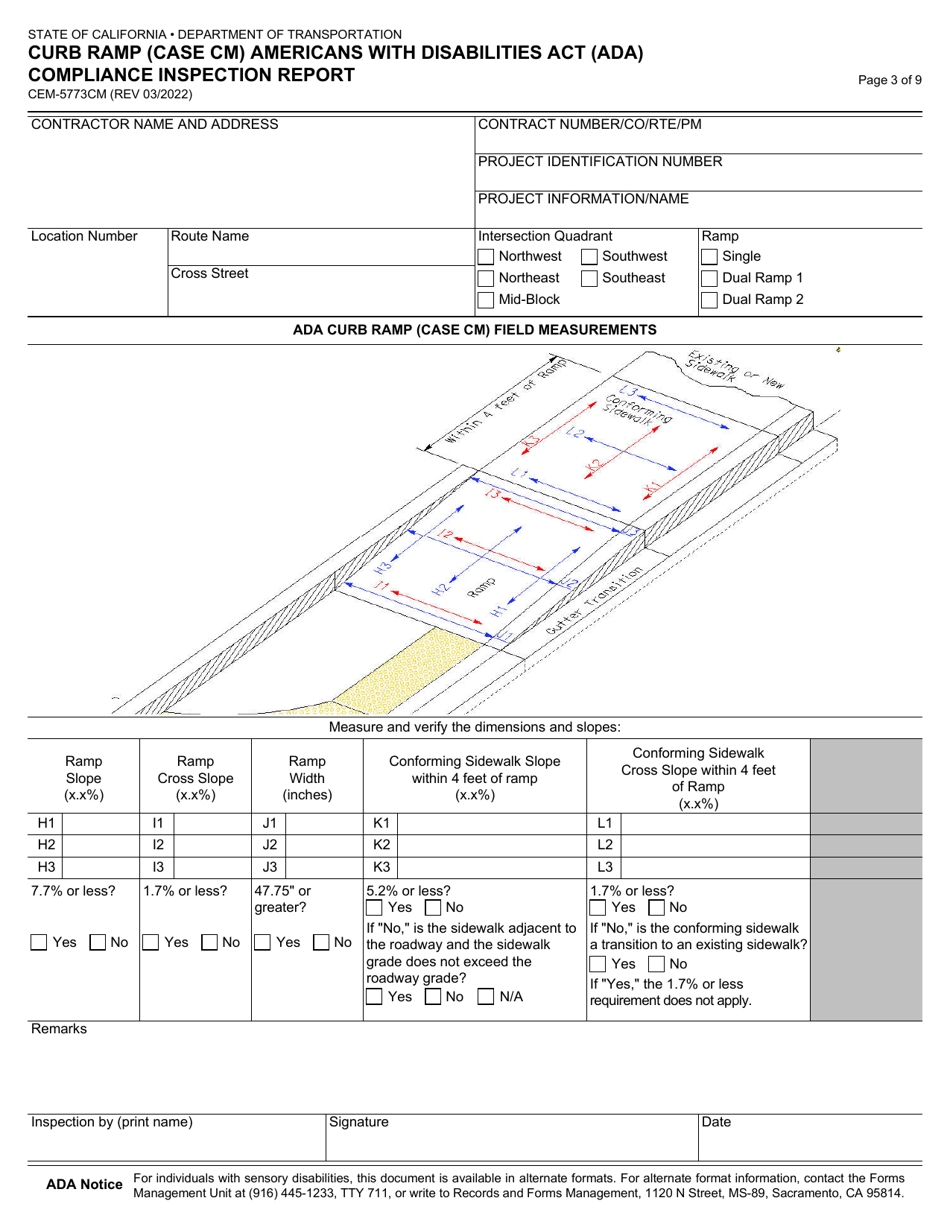Form CEM-5773CM Download Fillable PDF or Fill Online Curb Ramp (Case Cm ...