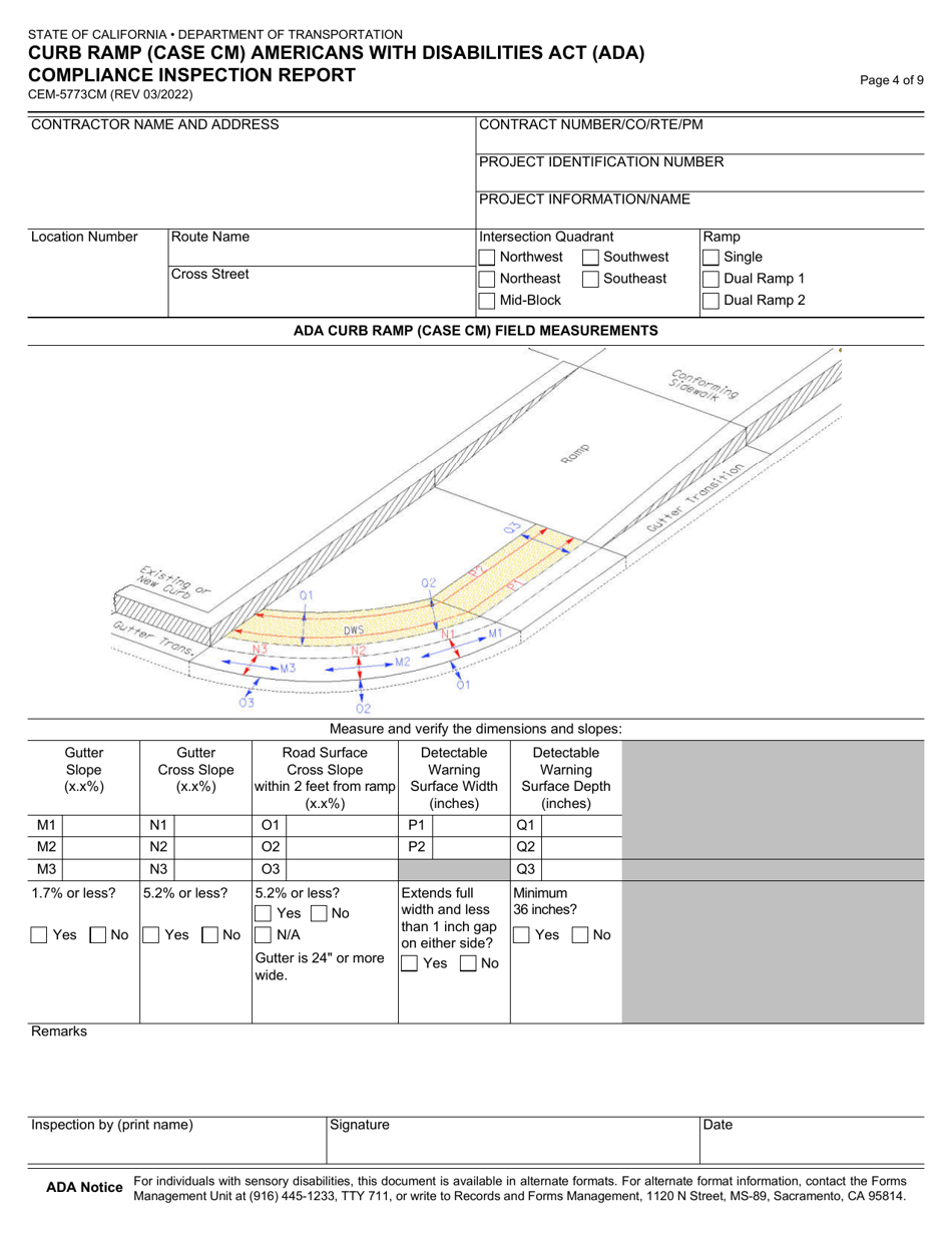 Form CEM-5773CM Download Fillable PDF or Fill Online Curb Ramp (Case Cm ...