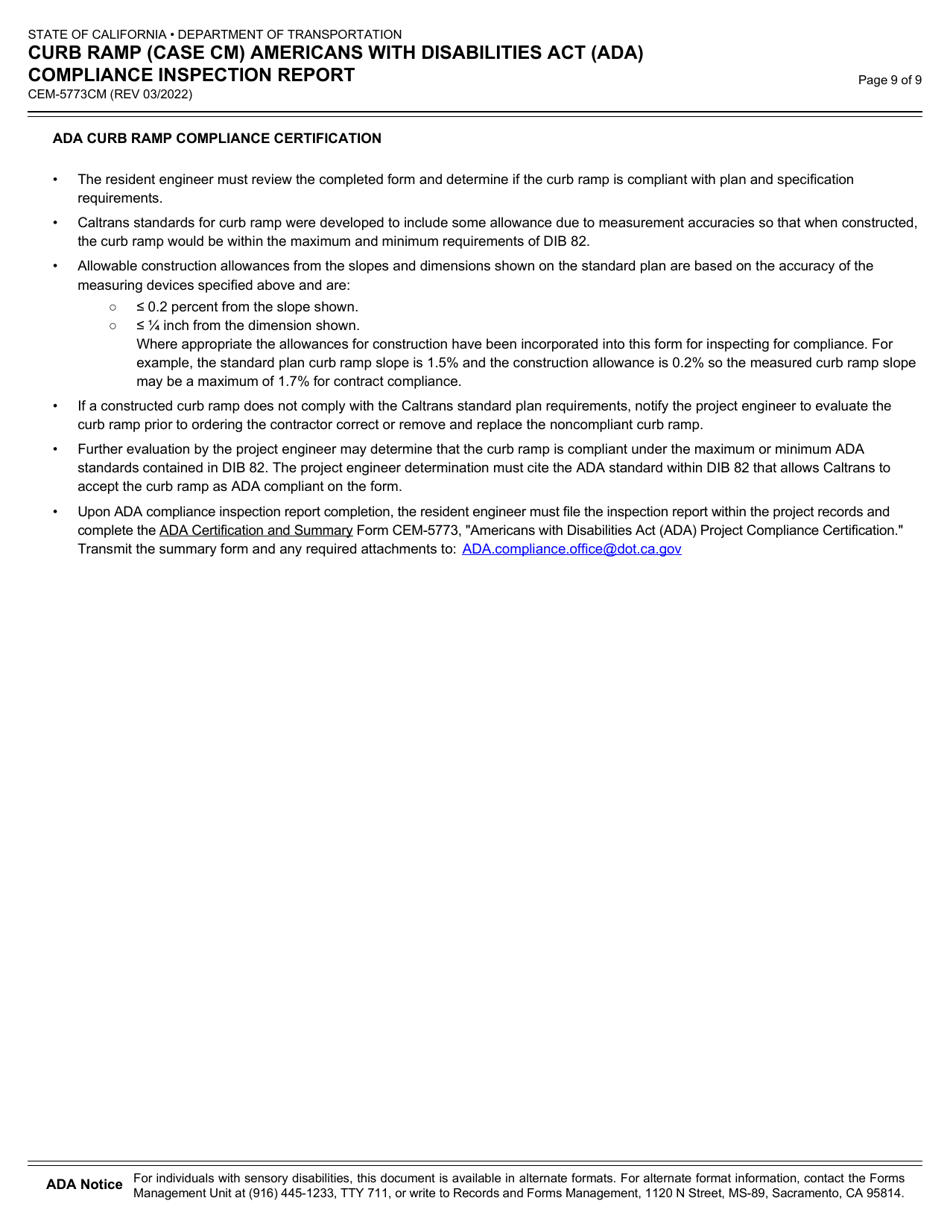 Form CEM-5773CM Download Fillable PDF or Fill Online Curb Ramp (Case Cm ...