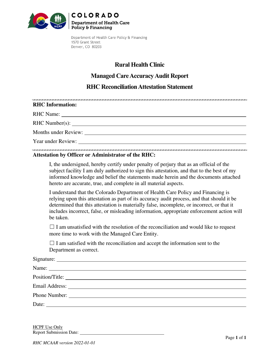 Colorado Managed Care Accuracy Audit Report Rhc Reconciliation ...