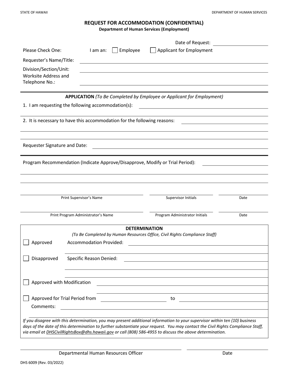 Form DHS6009 Download Printable PDF or Fill Online Request for ...