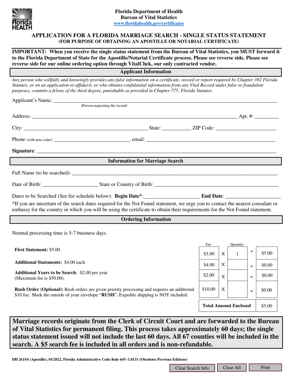 Form DH261SS Download Fillable PDF or Fill Online Application for a ...