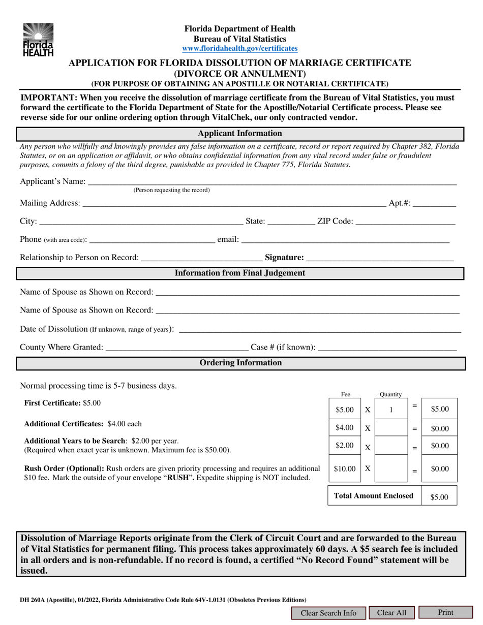Form DH260A Download Fillable PDF or Fill Online Application for ...