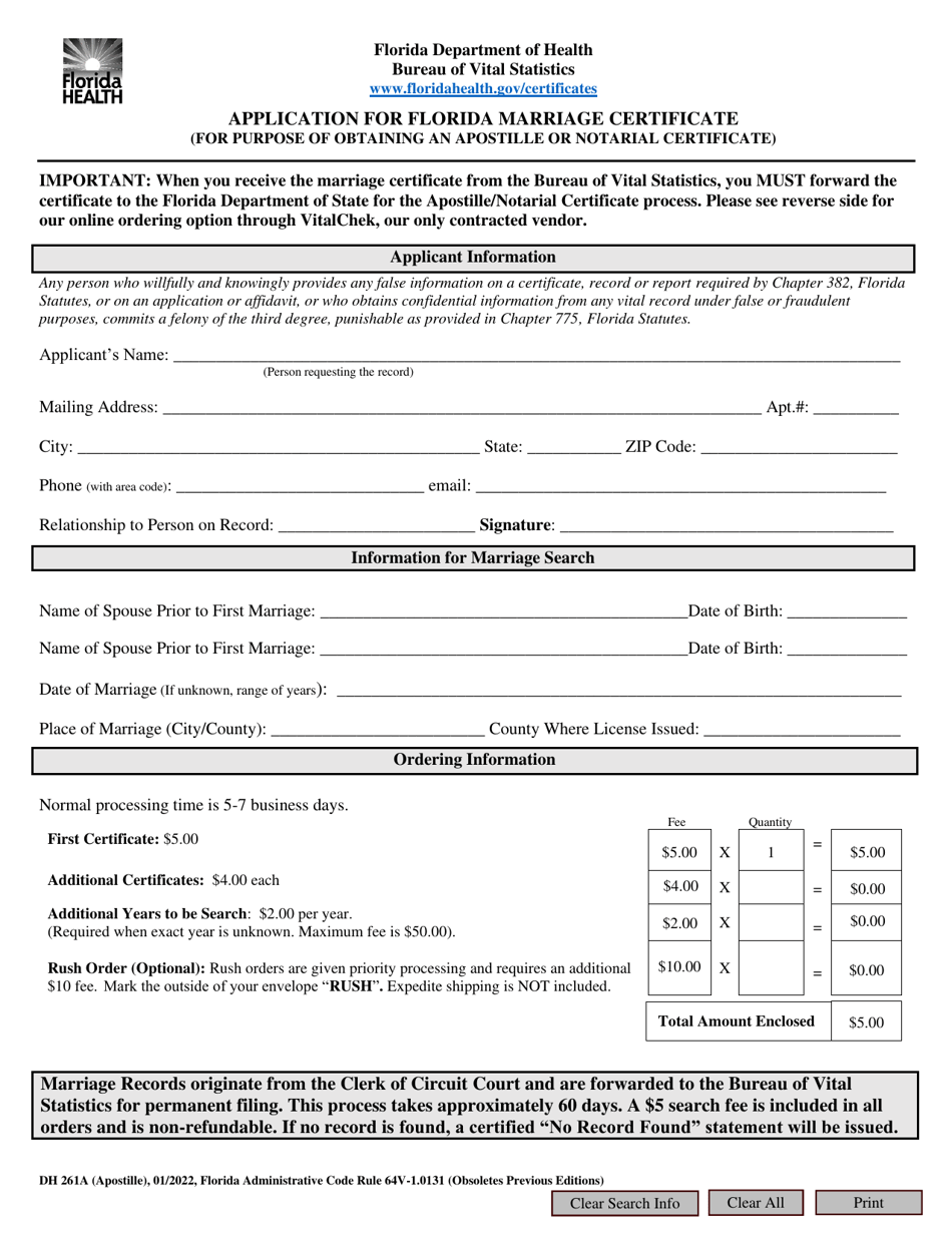 Form DH261A Download Fillable PDF or Fill Online Application for ...