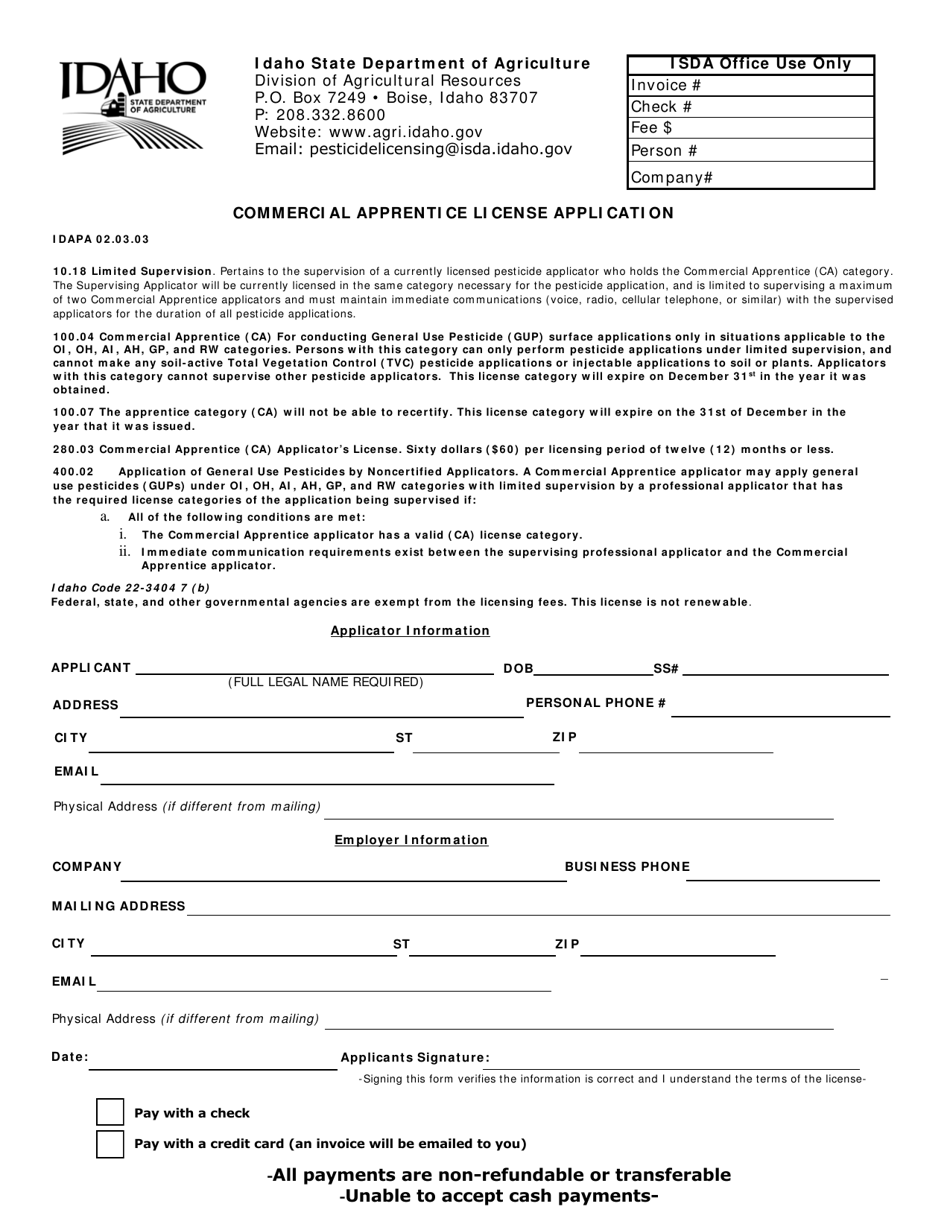 Idaho Commercial Apprentice License Application - Fill Out, Sign Online ...