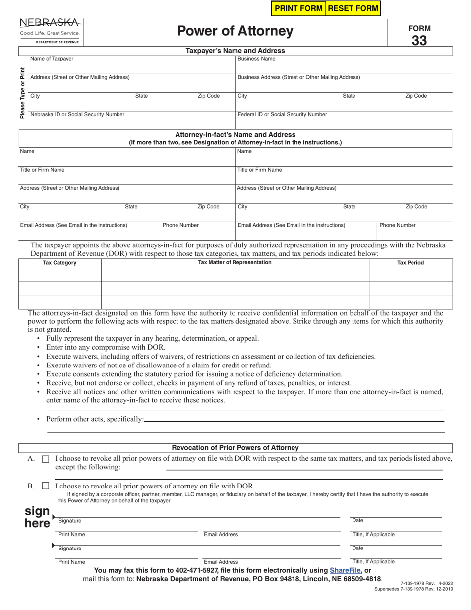 Form 33 Download Fillable PDF or Fill Online Power of Attorney ...