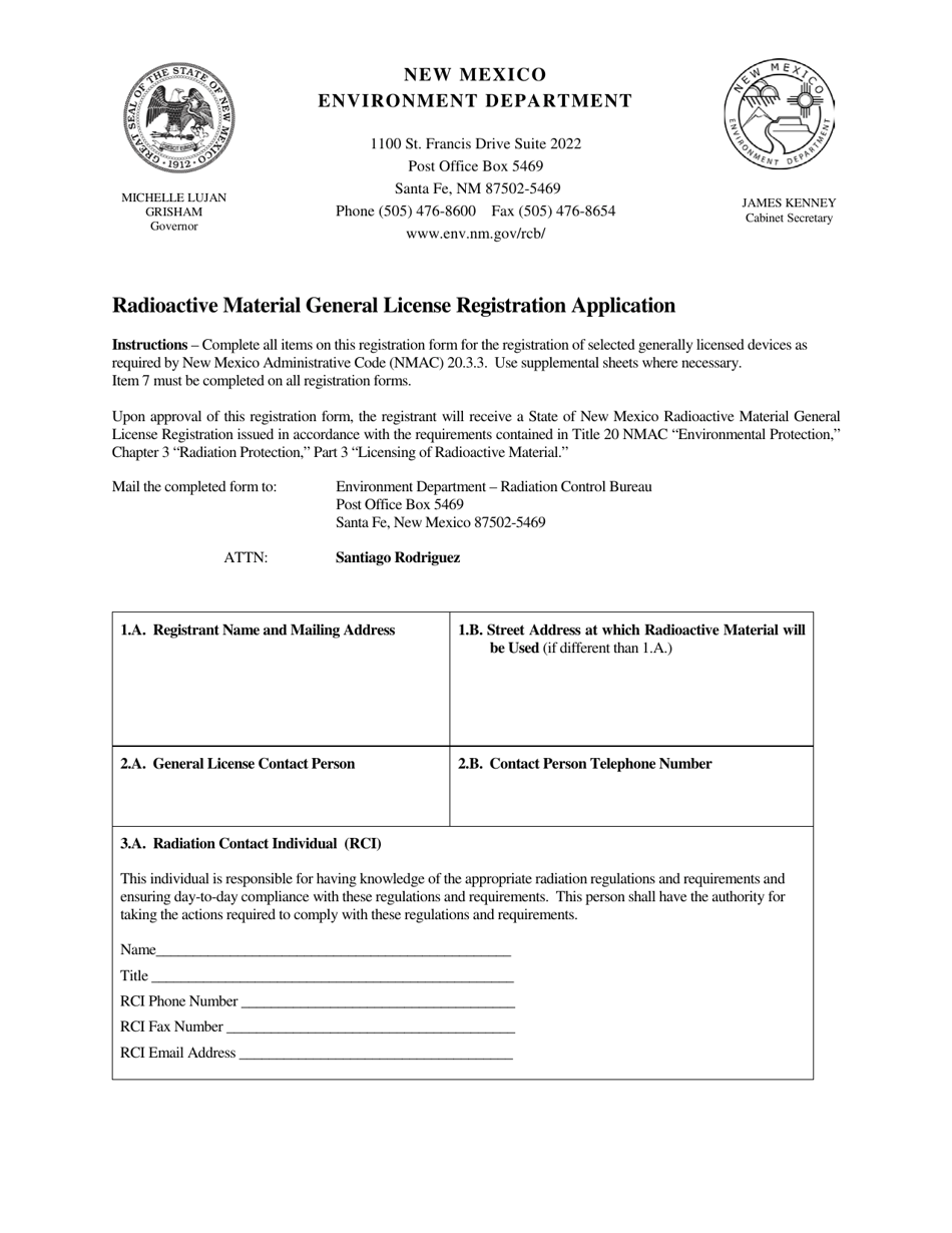 New Mexico Radioactive Material General License Registration ...
