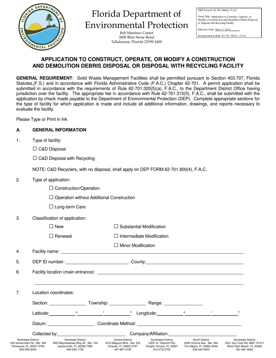 DEP Form 62-701.900(6) Download Fillable PDF or Fill Online Application ...