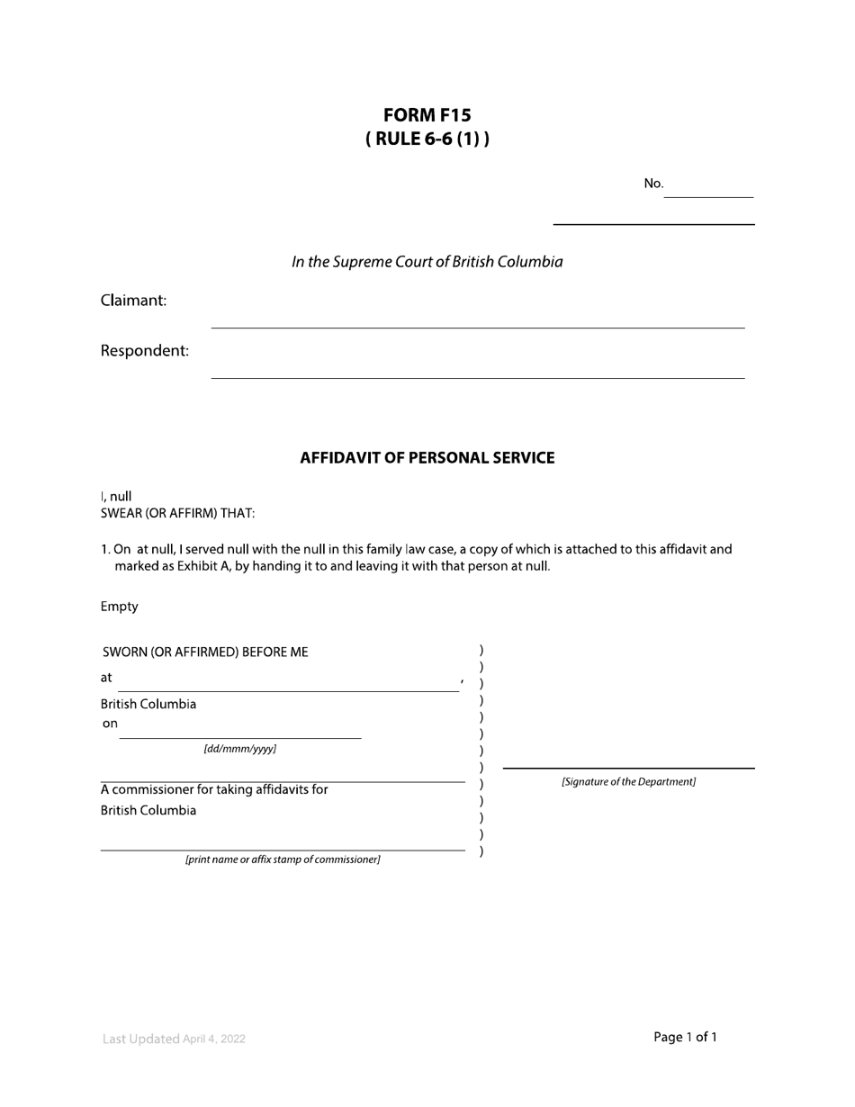 Form F15 Download Fillable PDF or Fill Online Affidavit of Personal ...