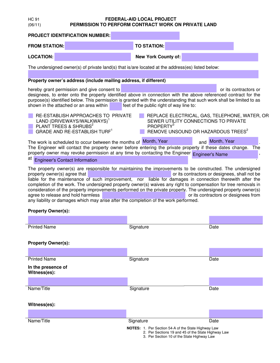 Form HC91 - Fill Out, Sign Online and Download Fillable PDF, New York ...