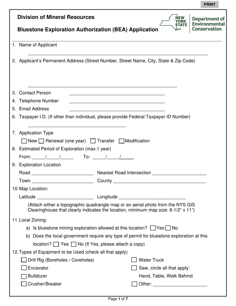 New York Bluestone Exploration Authorization (Bea) Application - Fill ...