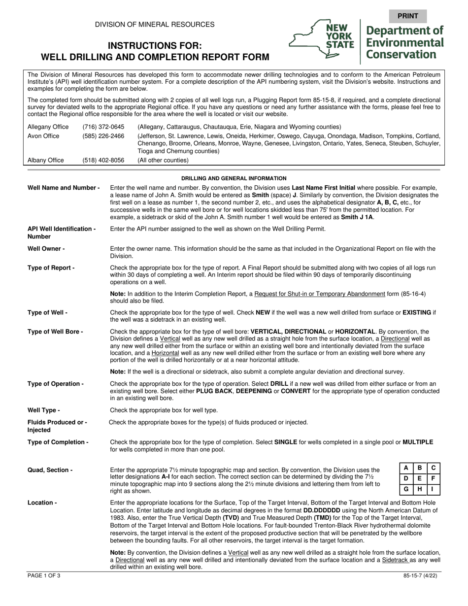 Download Instructions for Form 85-15-7 Well Drilling and Completion ...