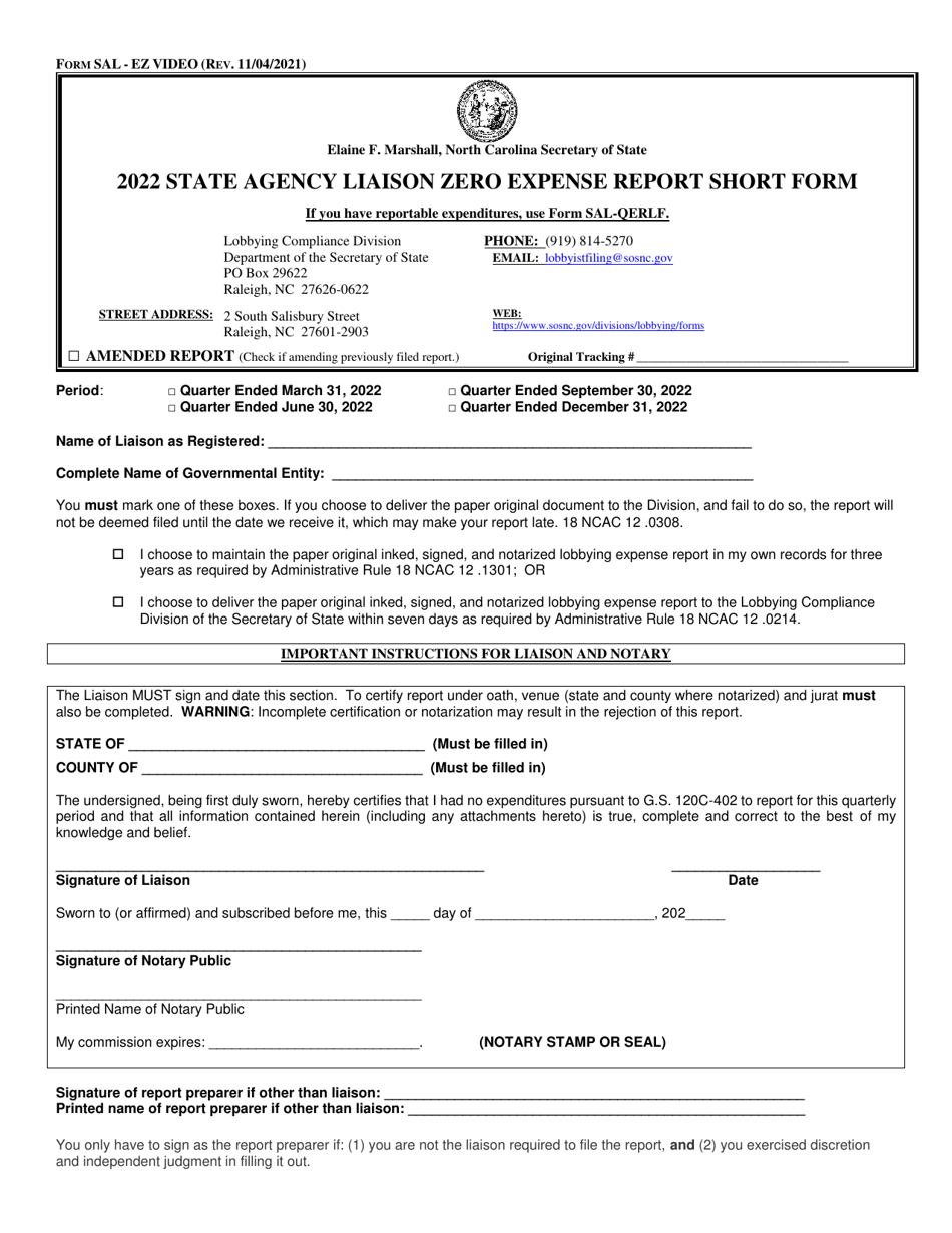 Form SAL-EZ VIDEO - 2022 - Fill Out, Sign Online and Download Printable ...