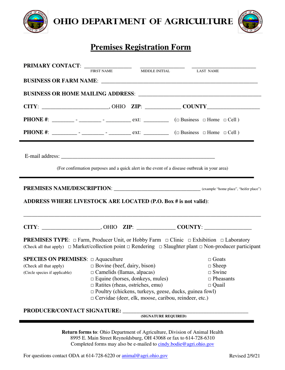 Ohio Premises Registration Form - Fill Out, Sign Online and Download ...