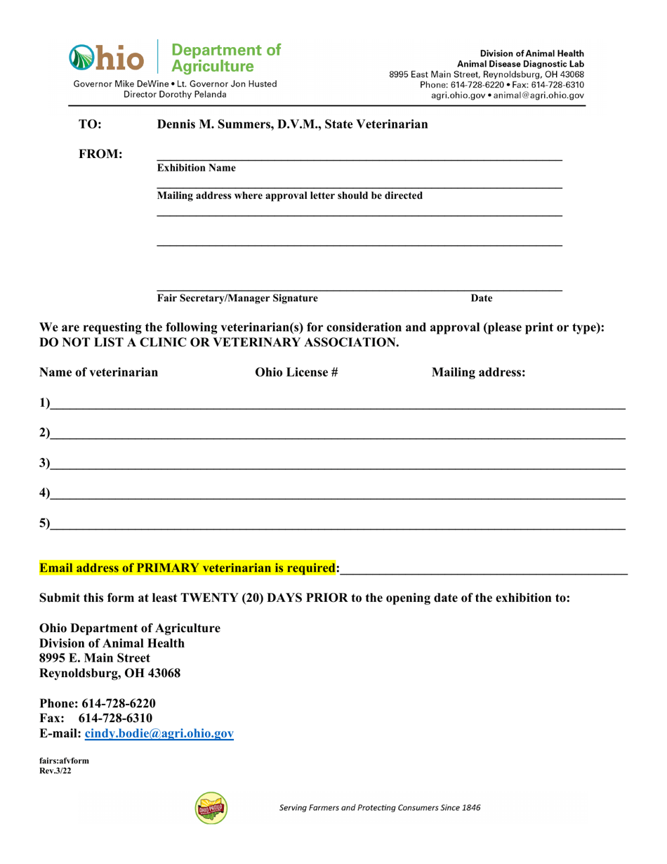Ohio Fair Veterinarian Approval Request Form - Fill Out, Sign Online ...