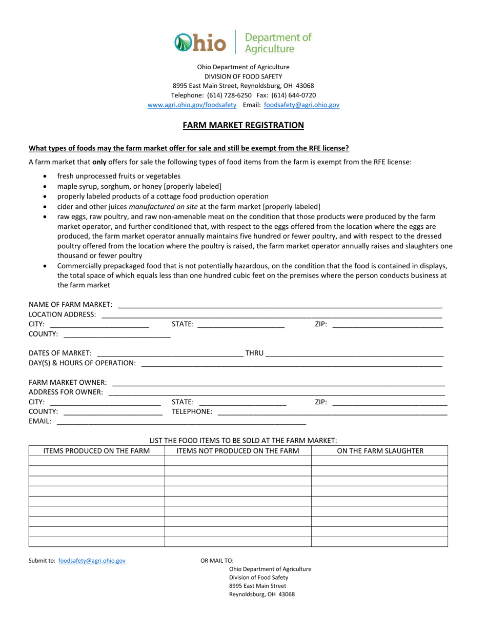 Ohio Farm Market Registration - Fill Out, Sign Online and Download PDF ...