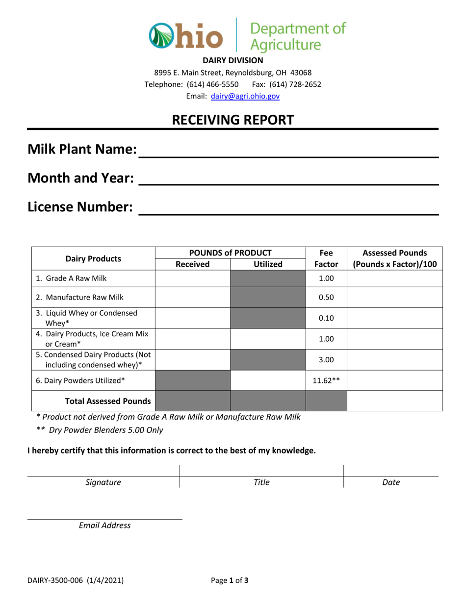Form DAIRY-3500-006 - Fill Out, Sign Online and Download Fillable PDF ...
