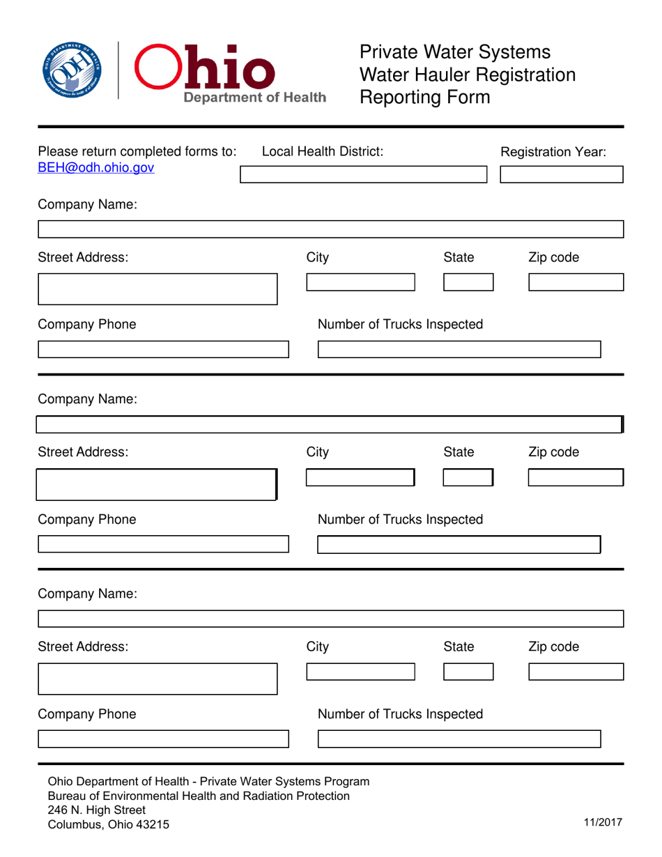 Ohio Private Water Systems Water Hauler Registration Reporting Form ...