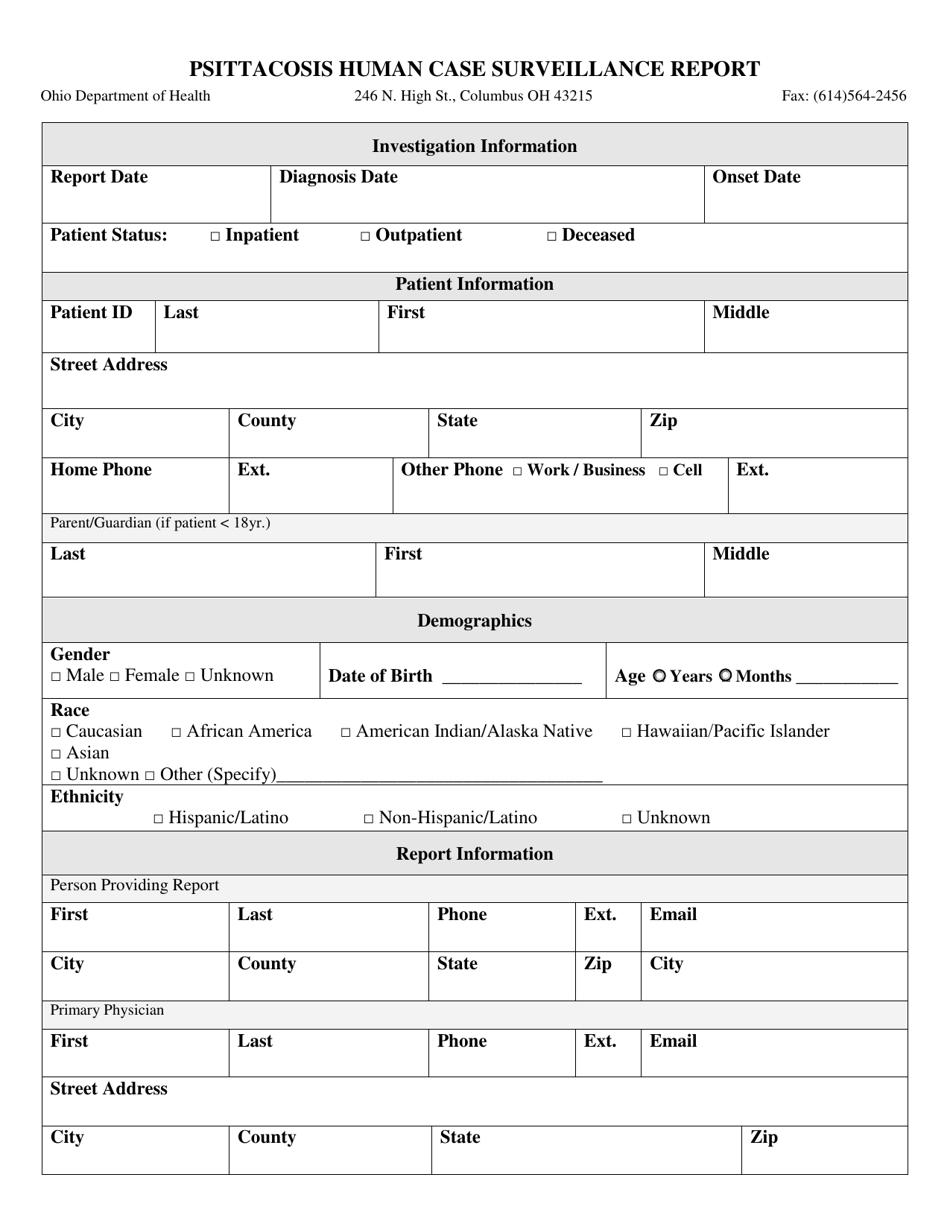 Ohio Psittacosis Human Case Surveillance Report - Fill Out, Sign Online ...