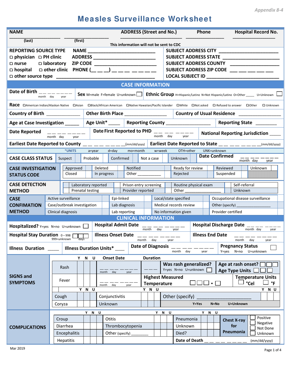 Measles Surveillance Worksheet - Fill Out, Sign Online and Download PDF ...