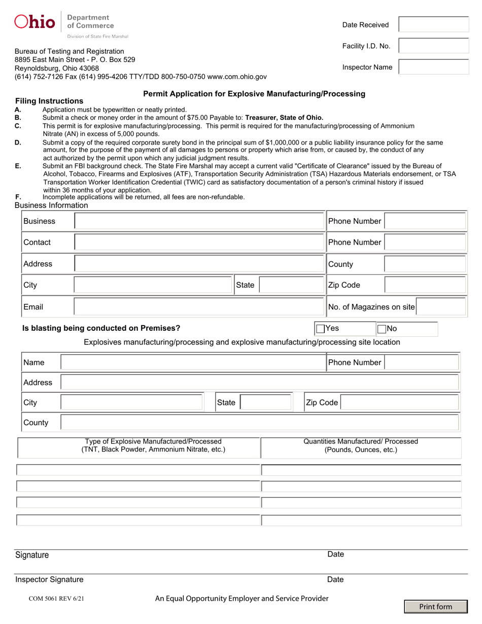 Form COM5061 - Fill Out, Sign Online and Download Fillable PDF, Ohio ...