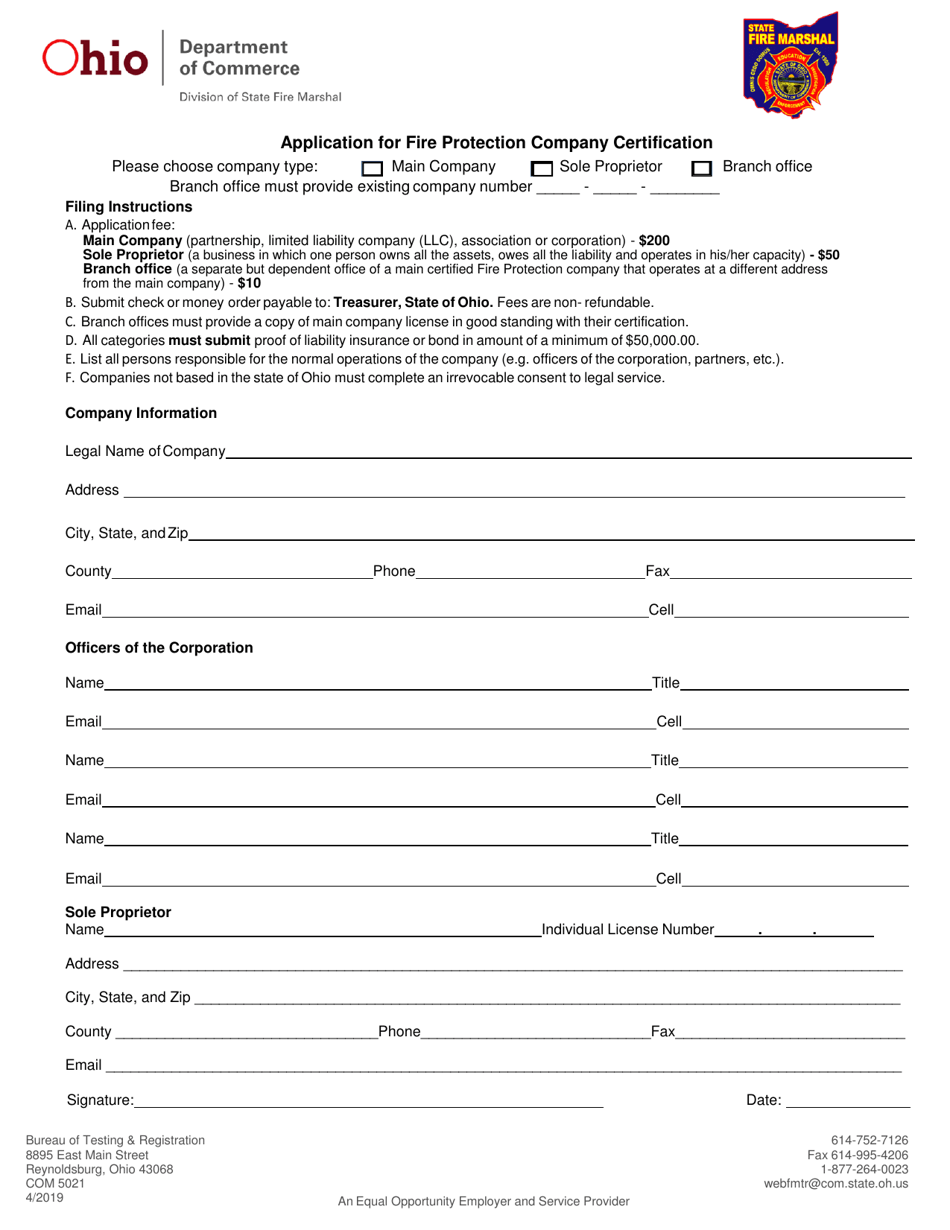 Form COM5021 - Fill Out, Sign Online and Download Fillable PDF, Ohio ...