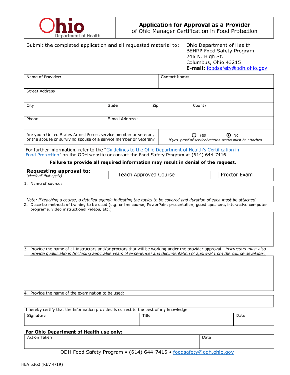 Form HEA5360 - Fill Out, Sign Online and Download Fillable PDF, Ohio ...