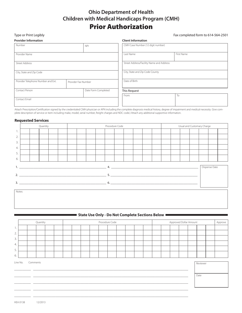 Form HEA0138 - Fill Out, Sign Online and Download Fillable PDF, Ohio ...